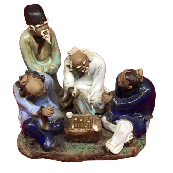Accents | Vintage Highly Detailed 4 Chinese Mudman Playing Intense Game ...